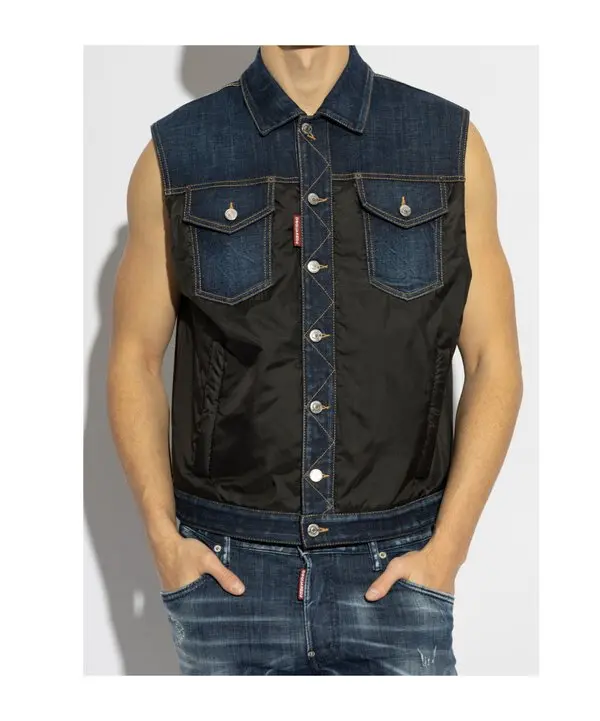 Dsquared2 Dark Urban Wash Denim Puffer Vest