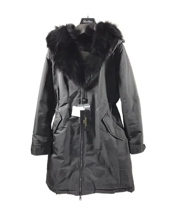 Max Mara Hooded Down Jacket With Logo Detail - Black
