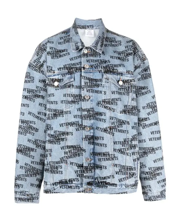 Vetements Logo Printed Denim Jacket