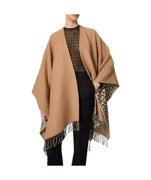 Valentino Garavani V-neck Fringed Edge Cape
