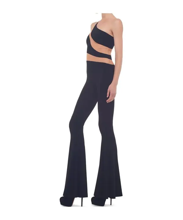 Norma Kamali One-shoulder Flared-leg Jumpsuit With Nude Mesh Panels - Black/nude