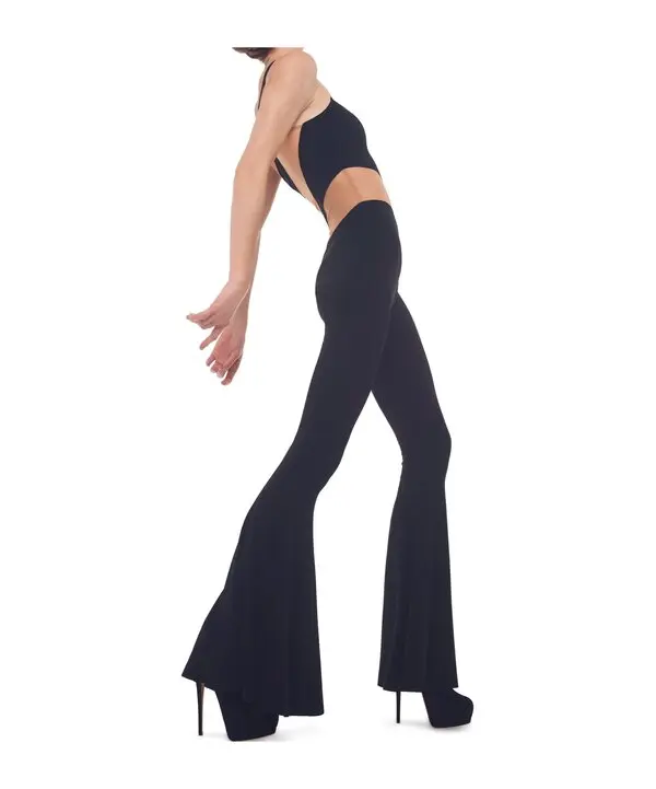 Norma Kamali One-shoulder Flared-leg Jumpsuit With Nude Mesh Panels - Black/nude
