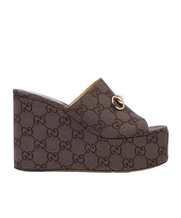 Gucci Horsebit Wedge Sandals - Brown