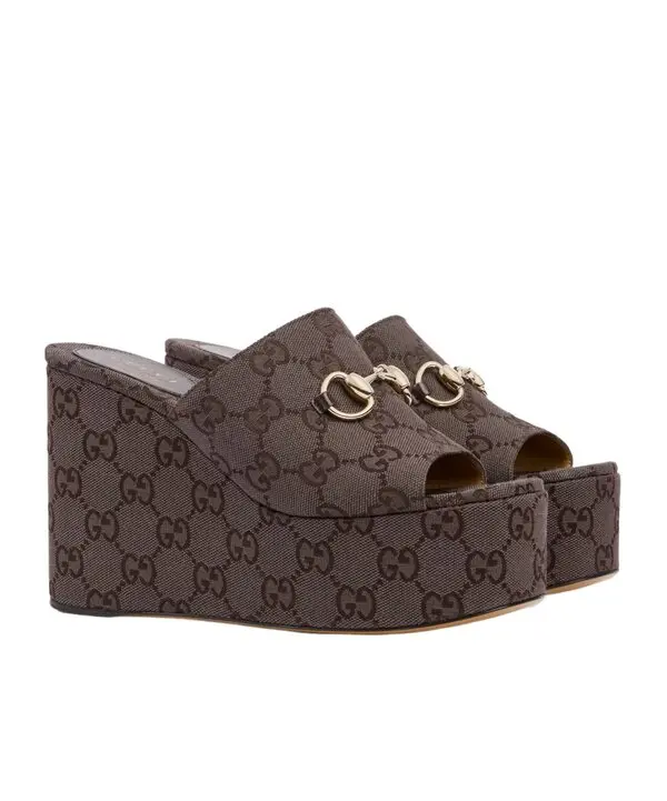 Gucci Horsebit Wedge Sandals - Brown