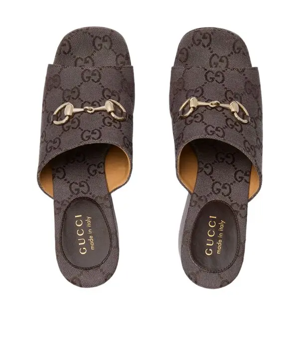 Gucci Horsebit Wedge Sandals - Brown