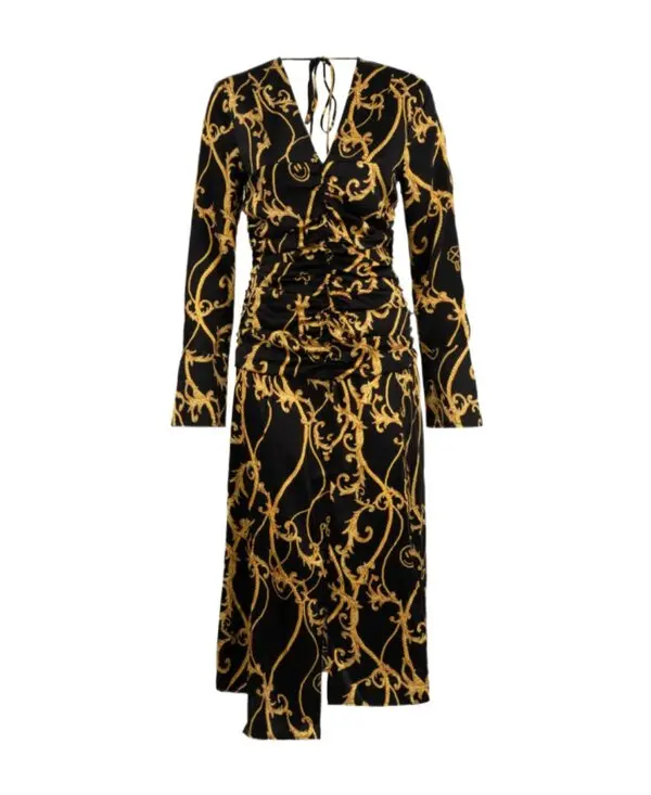 GANNI V-neck Printed Long Sleeve Dress
