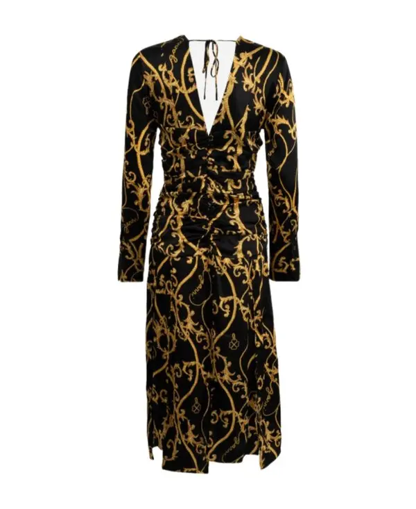 GANNI V-neck Printed Long Sleeve Dress