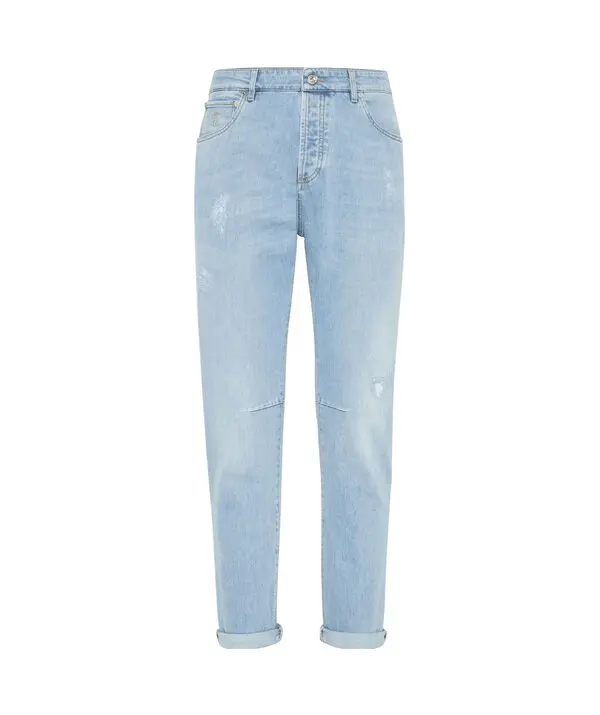 Brunello Cucinelli Distressed Straight-leg Jeans - Blue