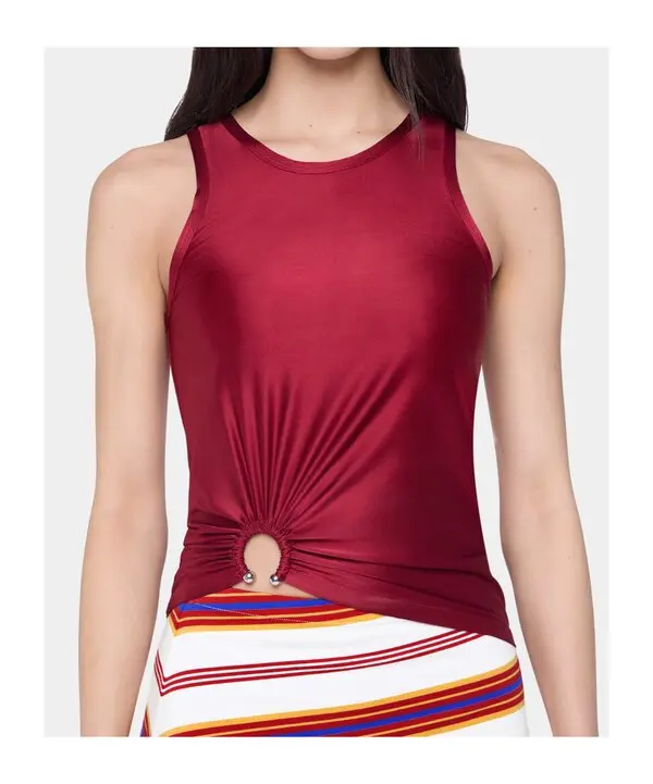 Rabanne Sleeveless Crewneck Top With Piercing Detail - Red