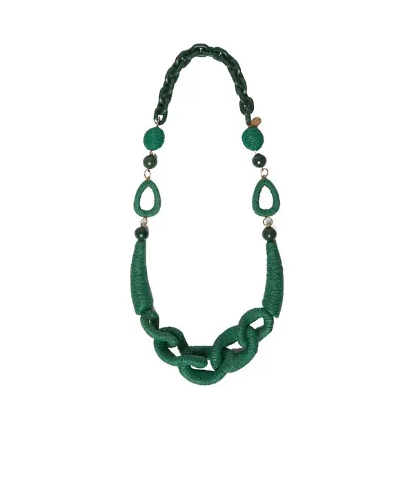 Max Mara Straw And Resin Necklace - Green