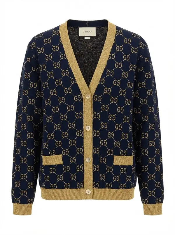 Gucci Gg Lamé Long-sleeved Cardigan - Blue