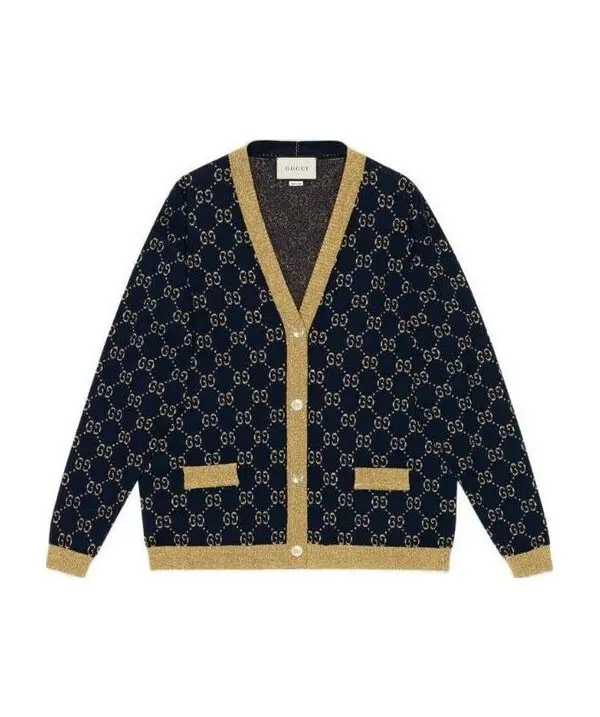 Gucci Gg Lamé Long-sleeved Cardigan - Blue