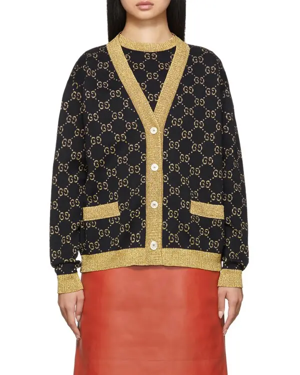 Gucci Gg Lamé Long-sleeved Cardigan - Blue