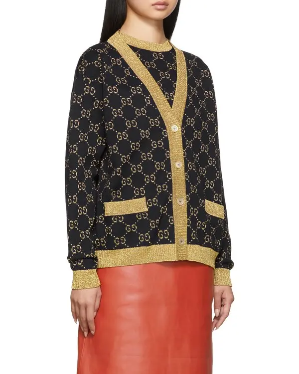 Gucci Gg Lamé Long-sleeved Cardigan - Blue