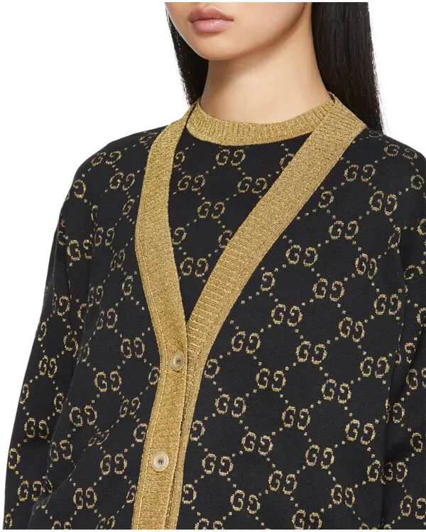 Gucci Gg Lamé Long-sleeved Cardigan - Blue