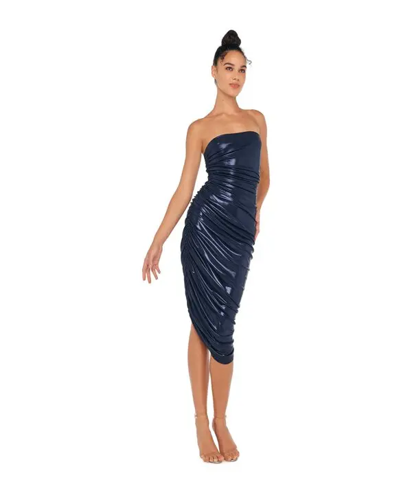 Norma Kamali Strapless Asymmetrical Hem Midi Dress