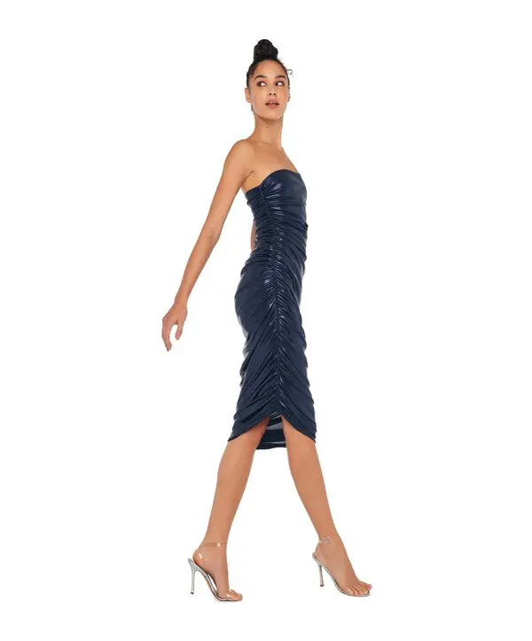 Norma Kamali Strapless Asymmetrical Hem Midi Dress