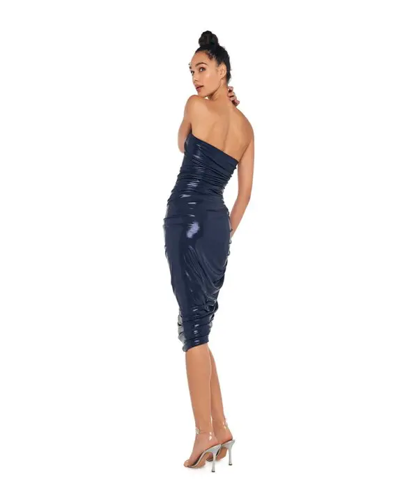 Norma Kamali Strapless Asymmetrical Hem Midi Dress