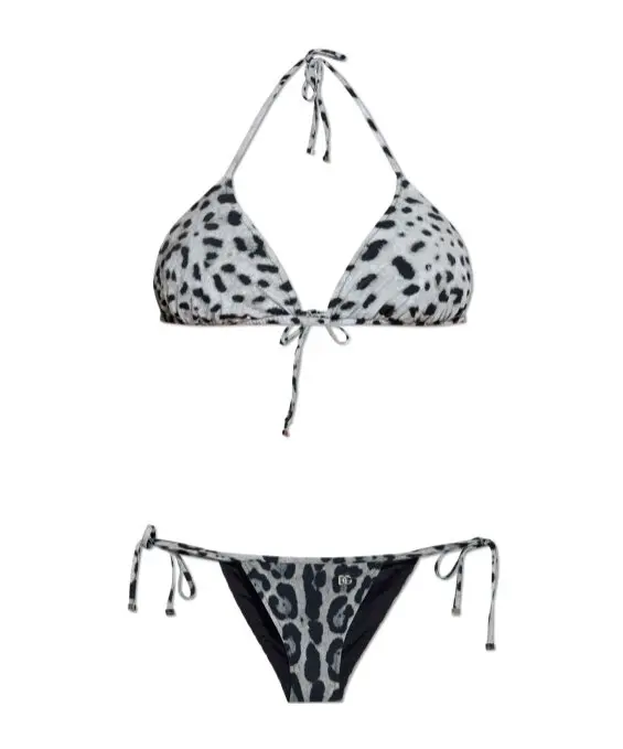 Dolce & Gabbana Animal Print Triangle Bikini - Gray And Black
