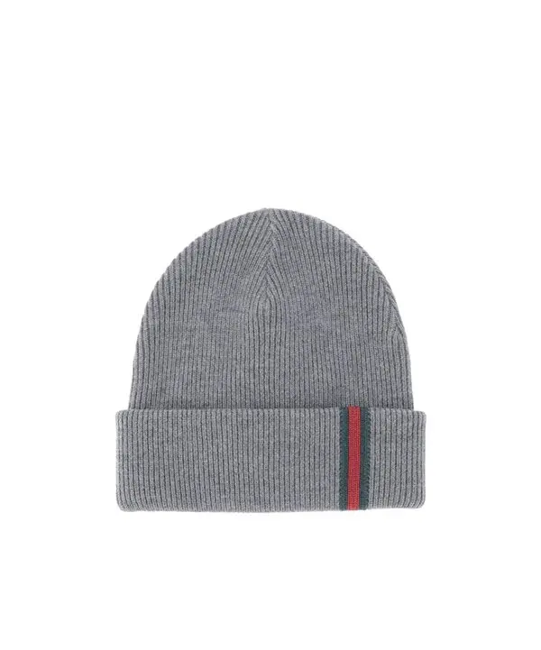 Gucci Web Detailed Knitted Beanie - Gray