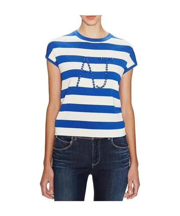 Emporio Armani Striped Knitted Short-sleeved T-shirt With Embellished Logo
