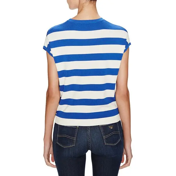 Emporio Armani Striped Knitted Short-sleeved T-shirt With Embellished Logo