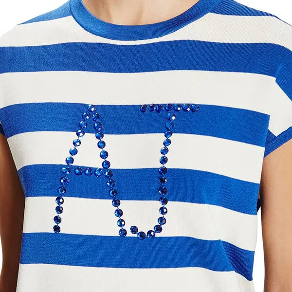 Emporio Armani Striped Knitted Short-sleeved T-shirt With Embellished Logo
