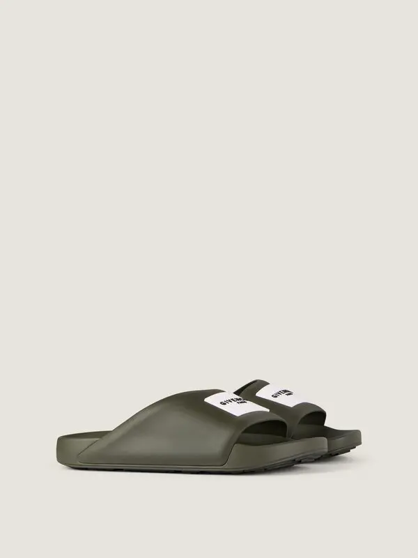 Givenchy Paris Label Flat Slides - Khaki