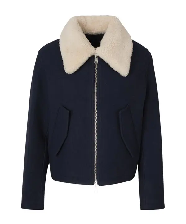Ami Long Sleeved Zipped Jacket With Lapel - Navy Blue