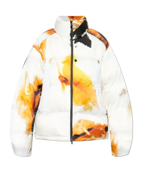 Y3 Abstract Printed Padded Zip Up Jacket - White