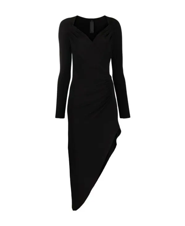 Norma Kamali Long Sleeve Asymmetrical Wrap Dress With Ruffles