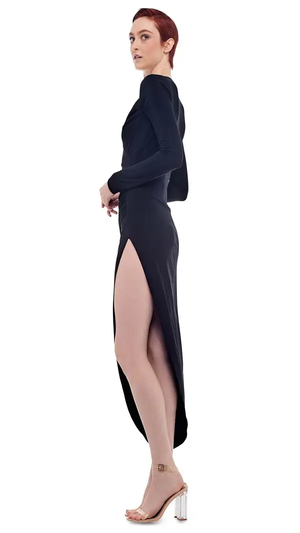 Norma Kamali Long Sleeve Asymmetrical Wrap Dress With Ruffles