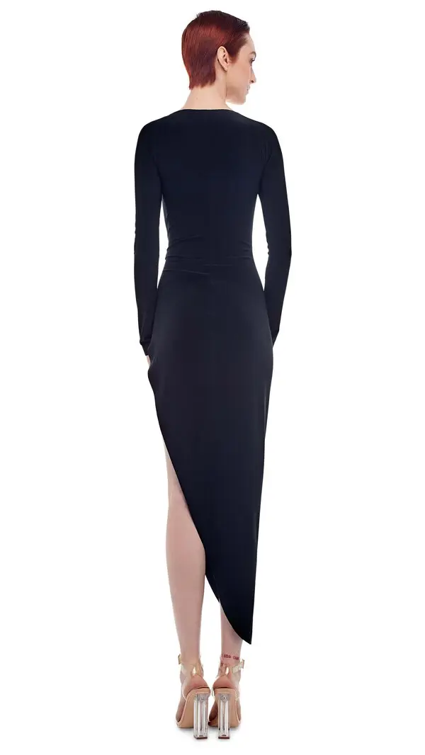Norma Kamali Long Sleeve Asymmetrical Wrap Dress With Ruffles