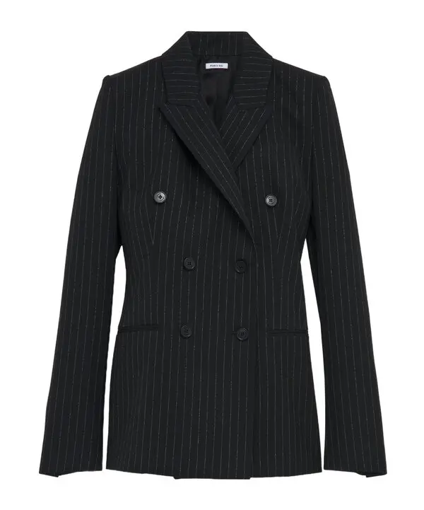 Alexander McQueen Double Breasted Pinstriped Jacket - Black