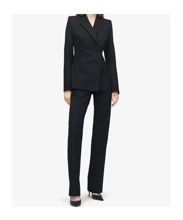 Alexander McQueen Double Breasted Pinstriped Jacket - Black