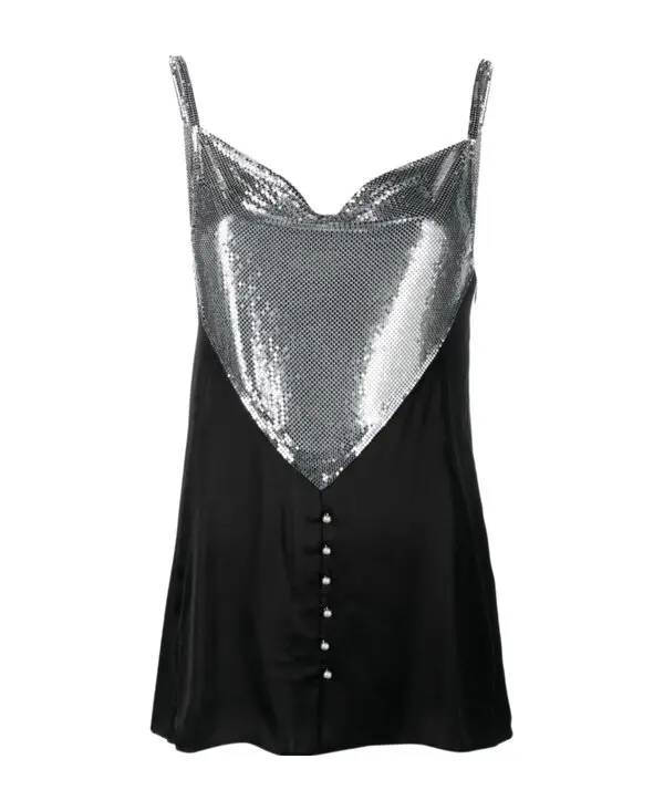 Rabanne Chainmail Paneled Cowl Neck Top
