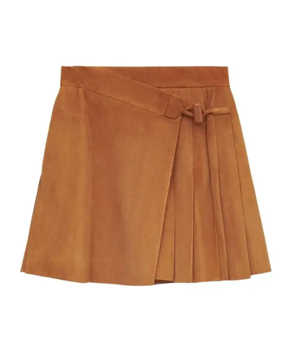 Loewe Buckle Pleated Short Skirt - Toffee