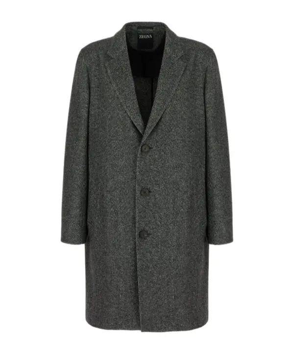 Zegna Cashmere Blend Longline Coat With Notched Lapels