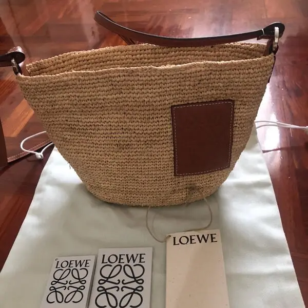 Loewe Pochette Bag In Raffia And Calfskin