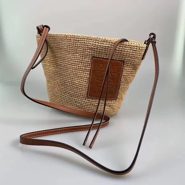 Loewe Pochette Bag In Raffia And Calfskin
