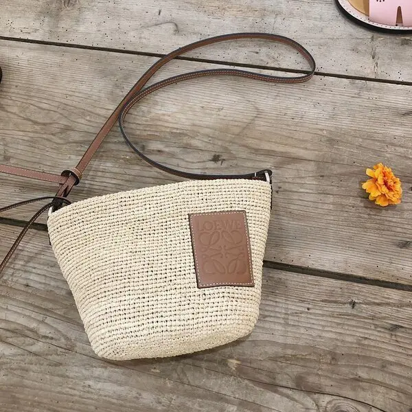 Loewe Pochette Bag In Raffia And Calfskin