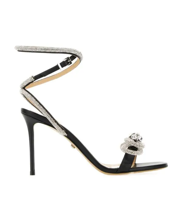 MACHMACH Mach & Mach Double Bow Embellished Ankle Strap Sandals - Black