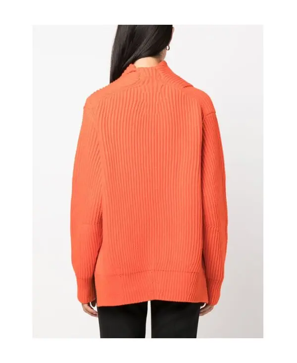 JIL SANDER Foldover Neck Ribbed-knit Jumper - Red