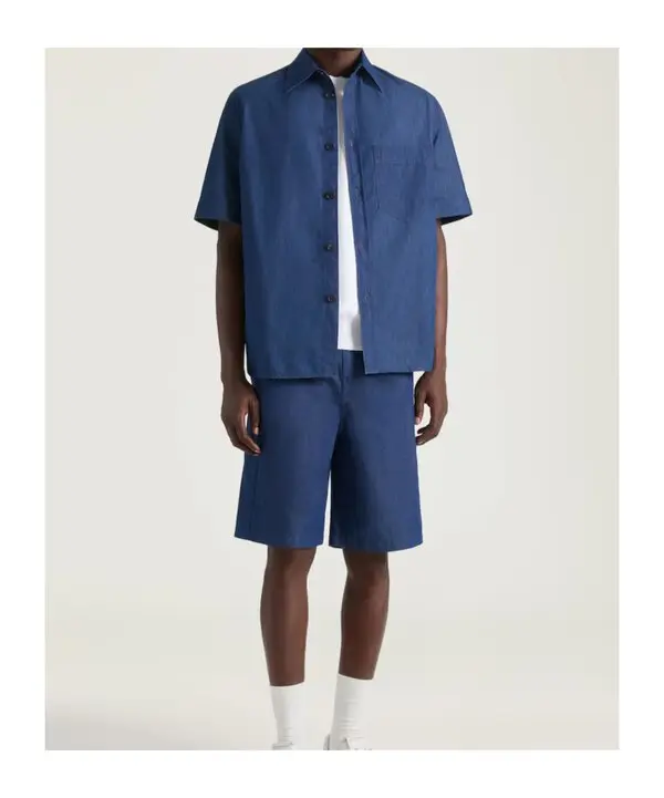 Givenchy Couture Seam Denim Short-sleeve Shirt
