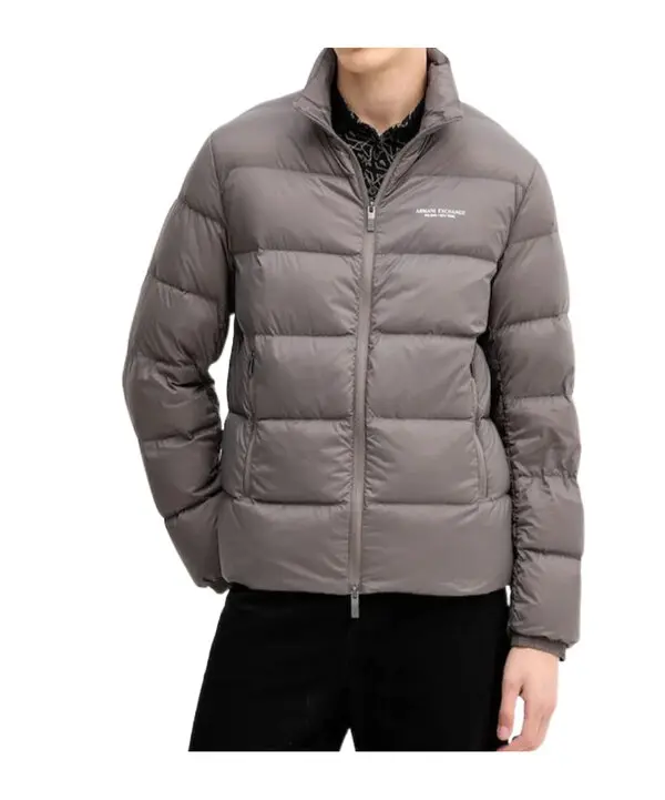 Armani Exchange Long-sleeved Zip-up Down Jacket - Gray