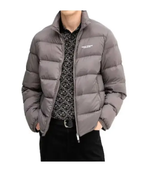 Armani Exchange Long-sleeved Zip-up Down Jacket - Gray
