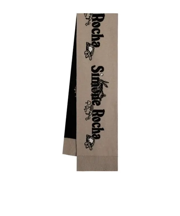 Simone Rocha Long Graphic Logo Knit Scarf - Oat/black