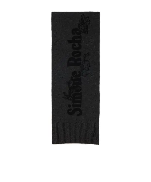Simone Rocha Logo-embellished Wool Scarf - Black/charcoal Gray