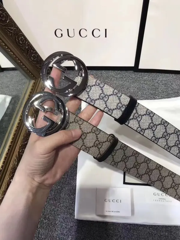 Gucci Gg Supreme Monogrammed Buckle Belt - Nude