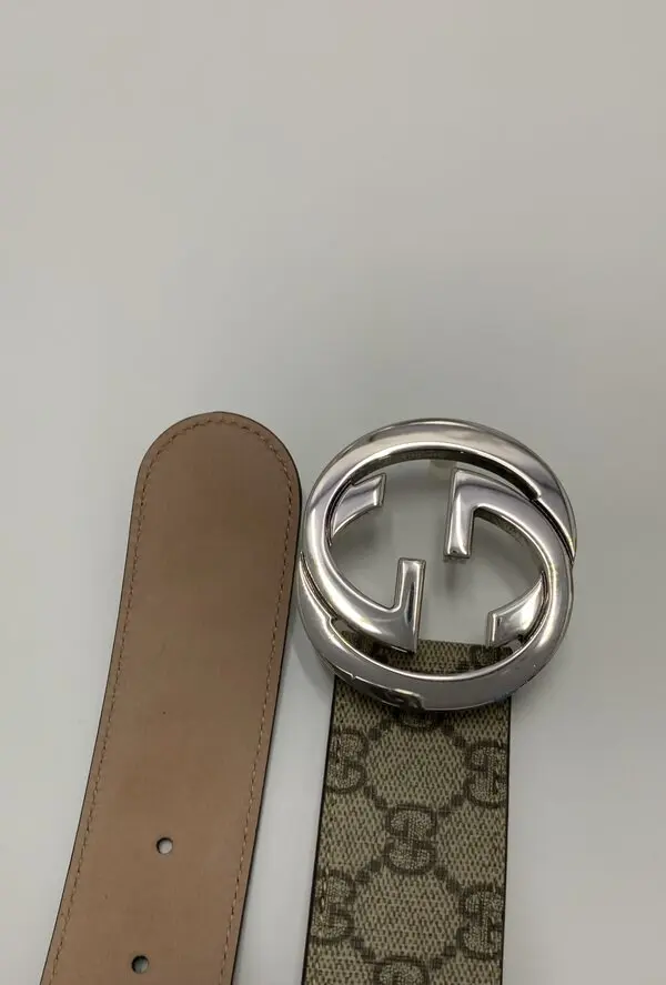 Gucci Gg Supreme Monogrammed Buckle Belt - Nude
